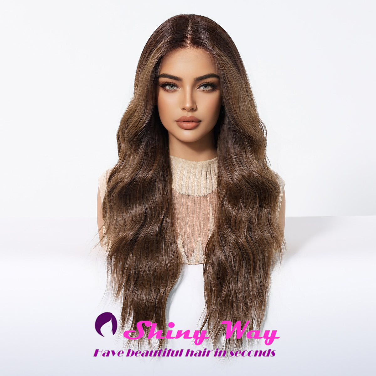 Celebrity Natural Brown Wavy Lace Front Wig - Shiny Way Wigs Melbourne