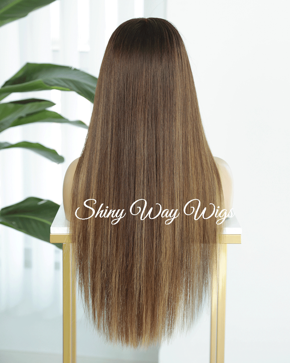 Celebrity Light Cool Brown Human Hair Lace Wig - Shiny Way Adelaide