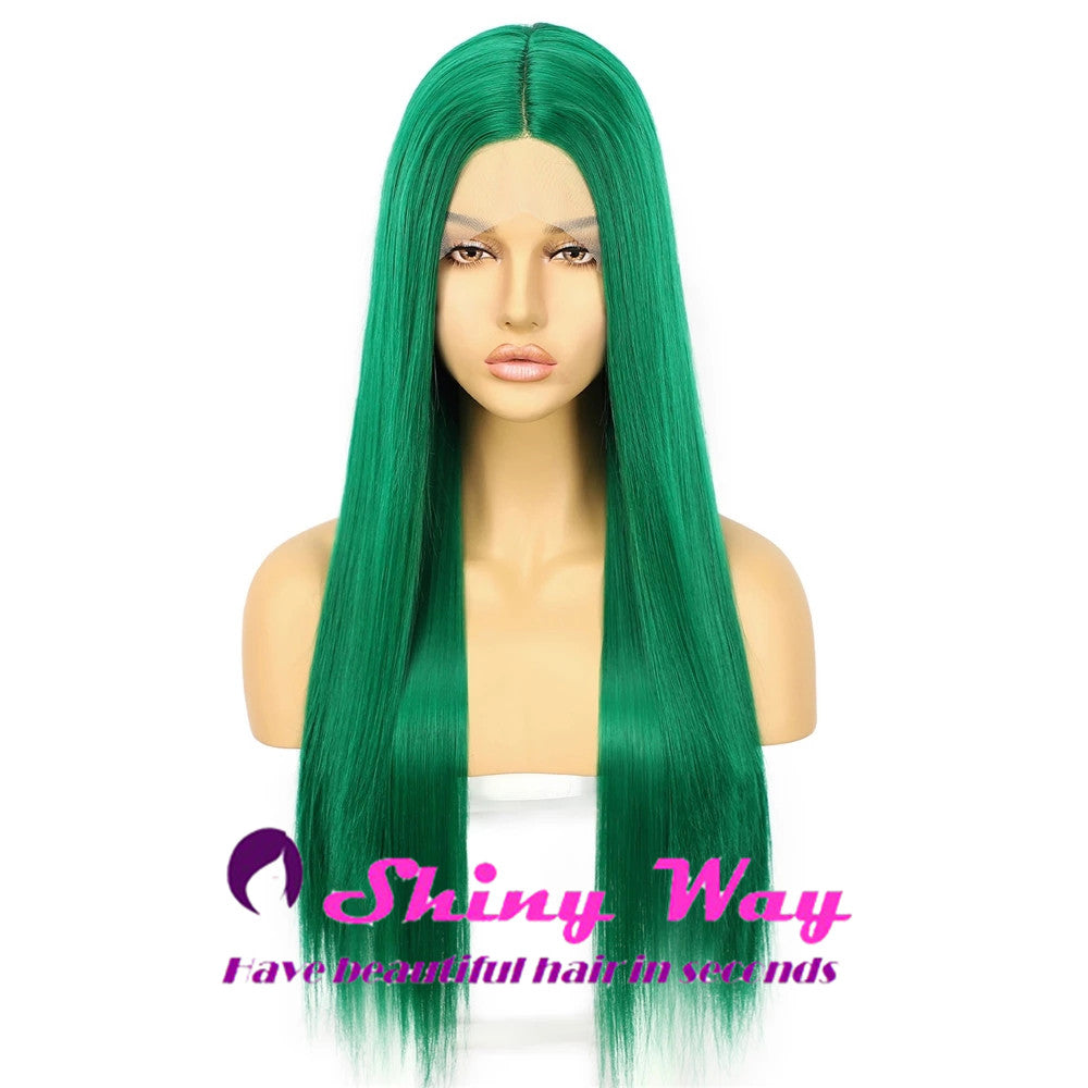 New Bright Green Long Straight Lace Wig - Shiny Way Wigs Sydney NSW