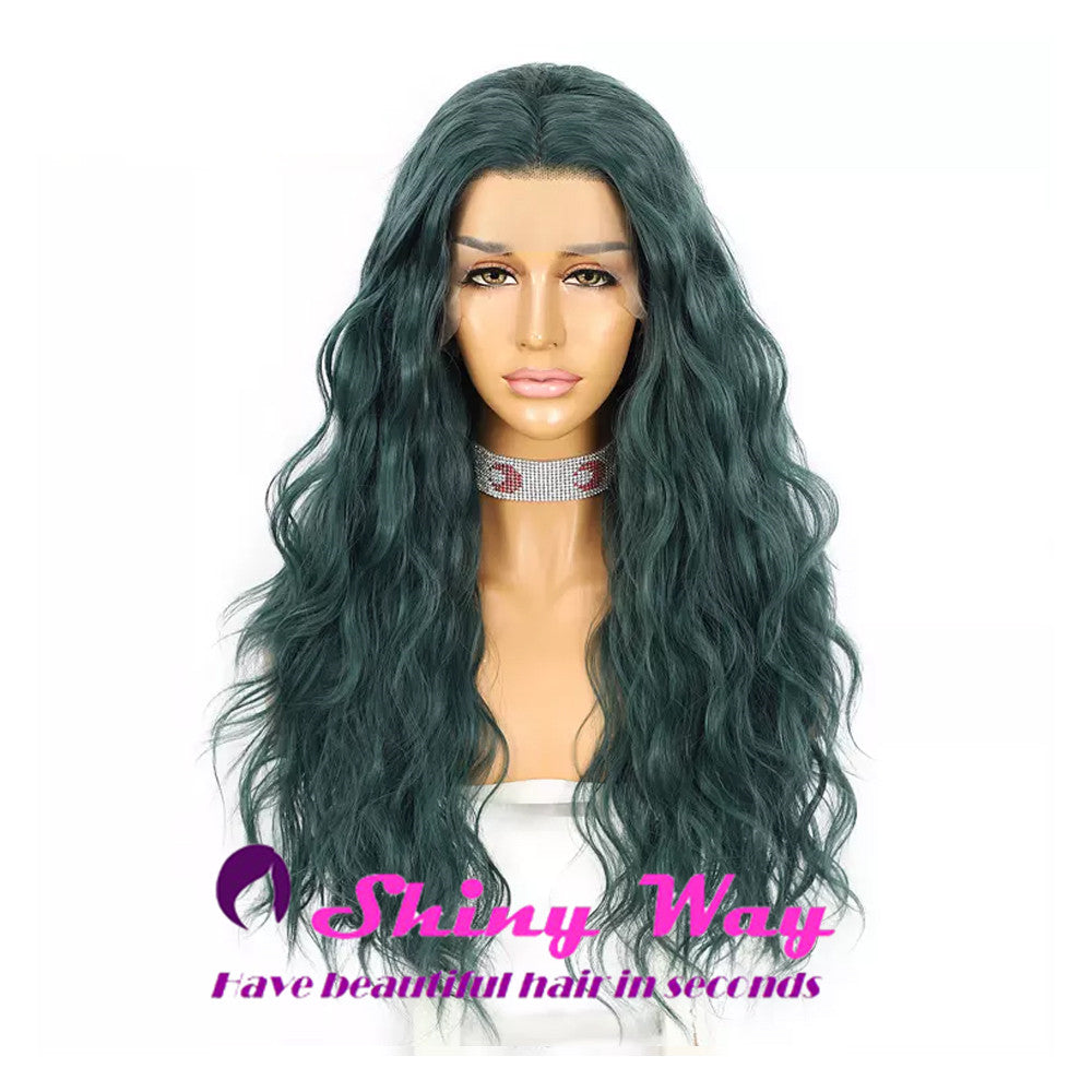New Black Green Long Curly Lace Wig - Shiny Way Wigs Brisbane QLD