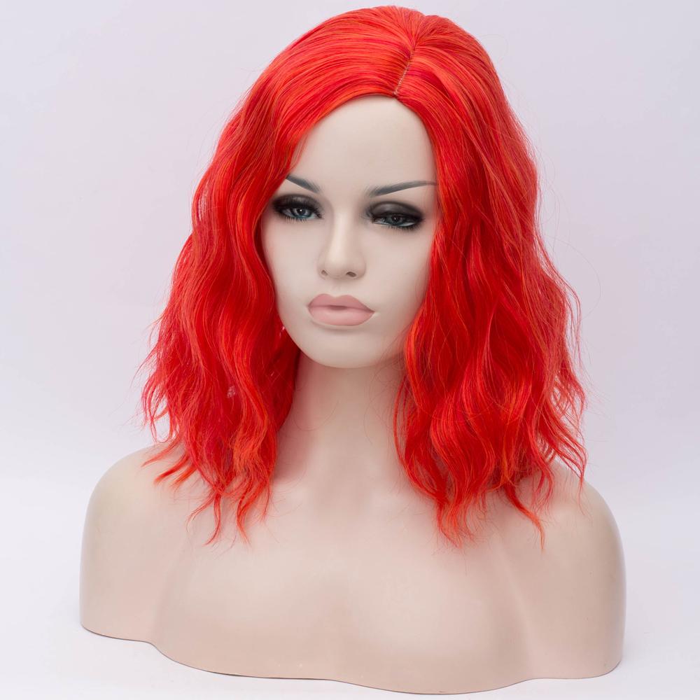 Bright red medium length curly wig by Shiny Way Wigs Sydney NSW