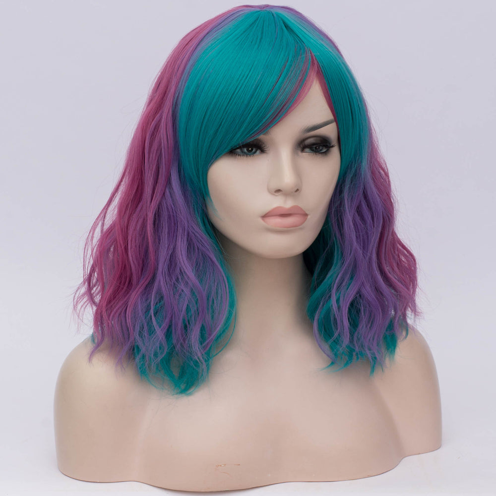 Multi color medium curly side fringe wig by Shiny Way Wigs Adelaide SA