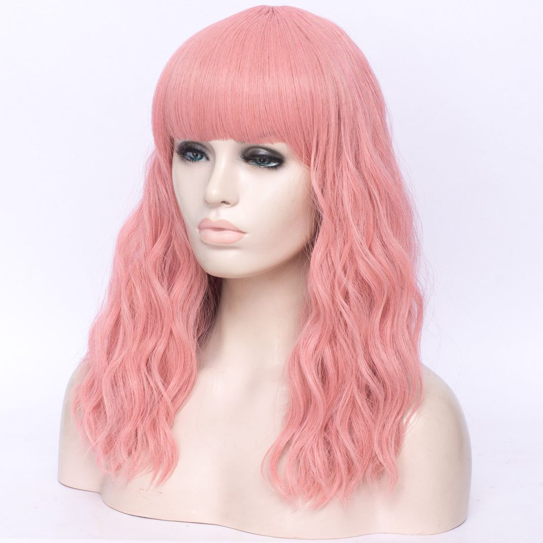 Light pink full fringe long curly costume wig - Shiny Way Wigs Bris...