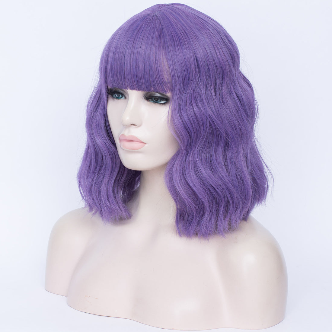 Natural purple full fringe medium curly wig - Shiny Way Wigs Adelaide