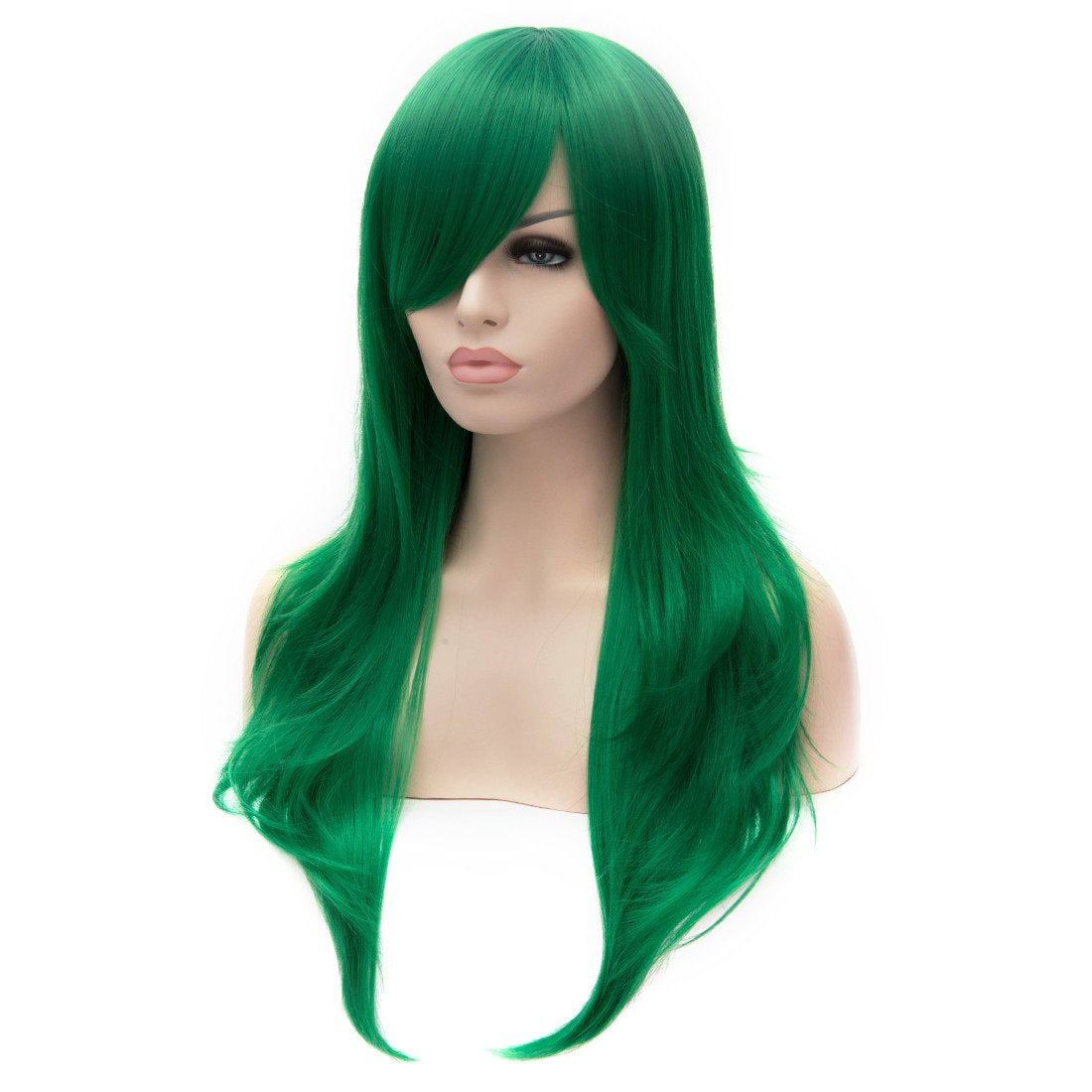 Dark green long straight wig with side fringe -Shiny Way Wigs Adelaide