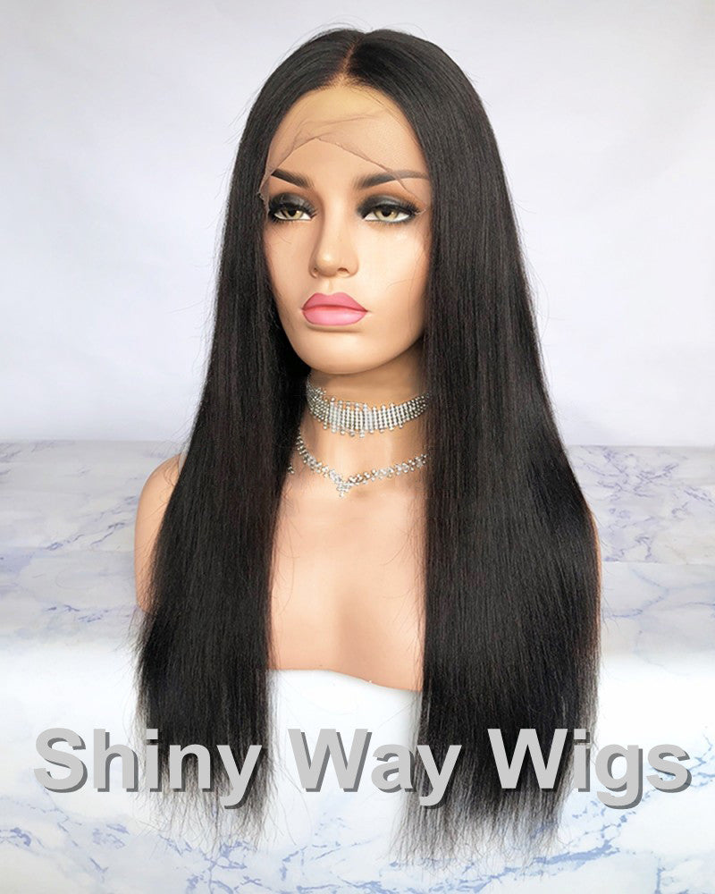 Natural Black Long Silk Straight Human Hair Lace Wig - Shiny Way Wigs