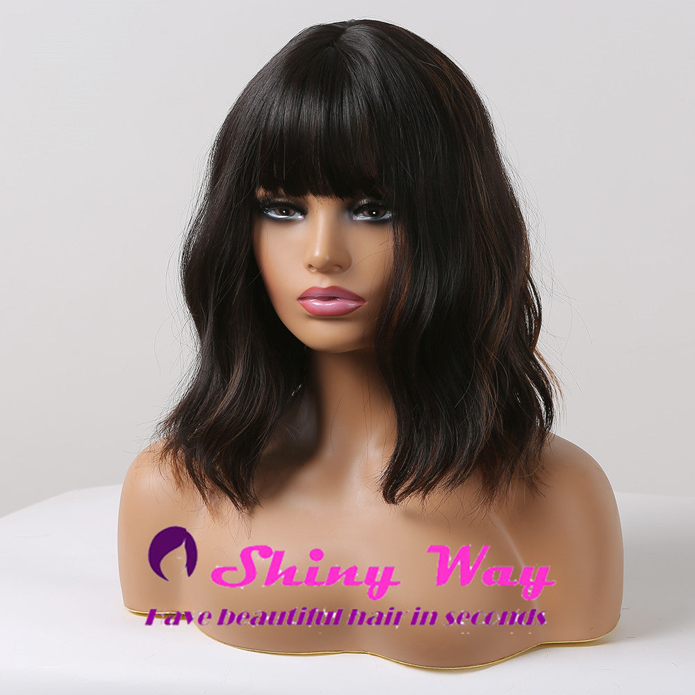 Natural brown short curly wig by Shiny Way Wigs Brisbane