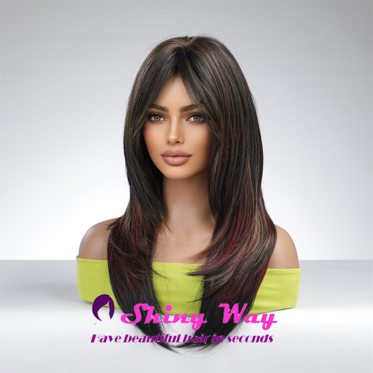 Natural dark brown with highlights long wig by Shiny Way Wigs Adelaide