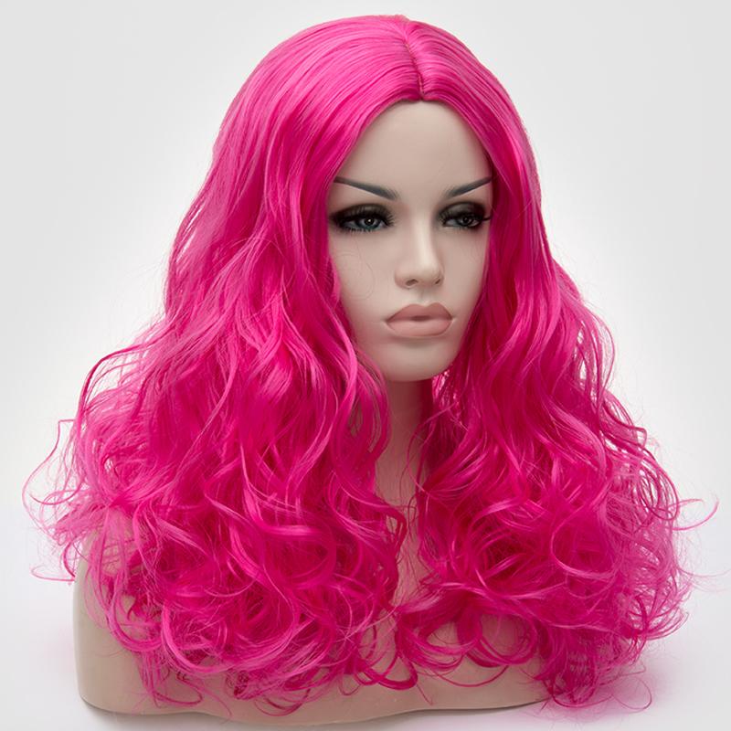 Hot pink colour long curly wig without fringe by Shiny Way Wigs AU