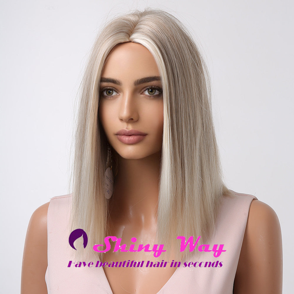 Platinum blonde shoulder length wig Shiny Way Wigs Perth