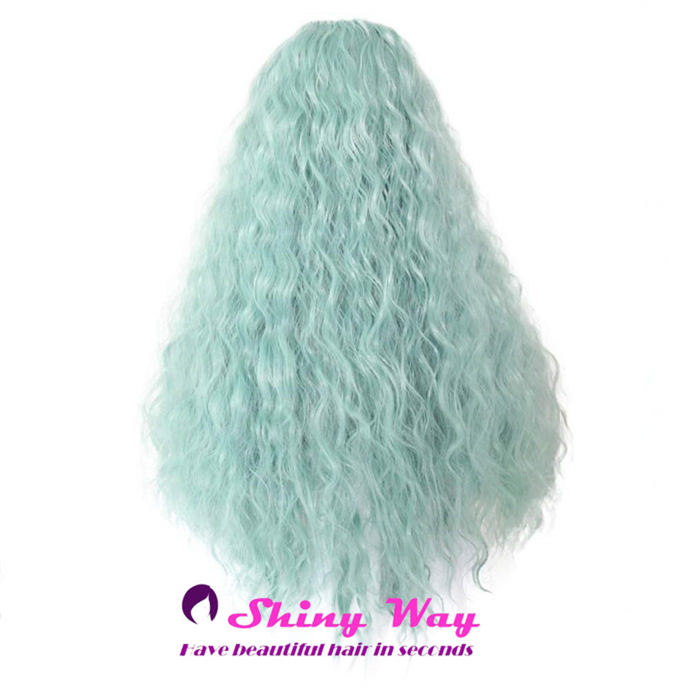 Mint Color Long Curly Lace Front Wig - Shiny Way Wigs Brisbane