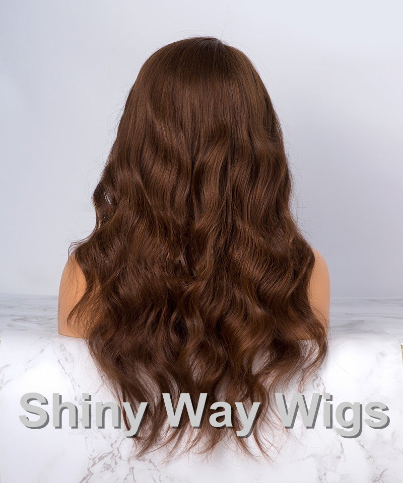 Light Brown Natural Wavy Virgin Human Hair Lace Wig - Shiny Way Wig...